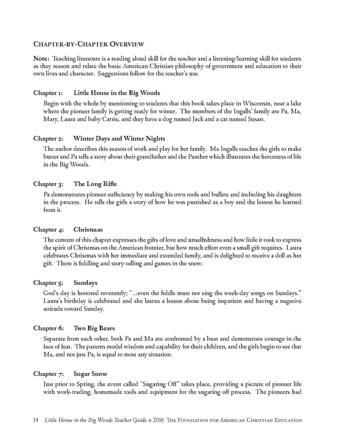 Little House in the Big Woods Teacher Guide
